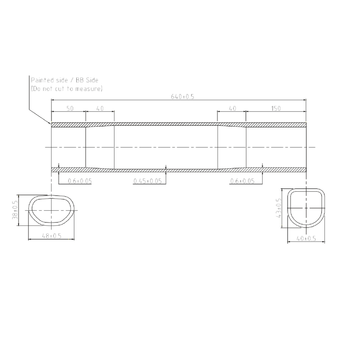 Spirit HSS Down Tube, HX Shape, 44 x 640 – Metal-Guru.com