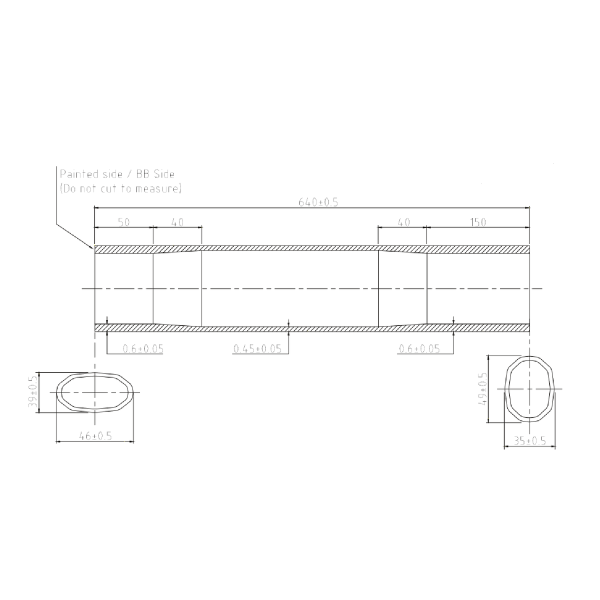 Spirit HSS Down Tube, 'Y01' Shape, 44 x 640 – Metal-Guru.com